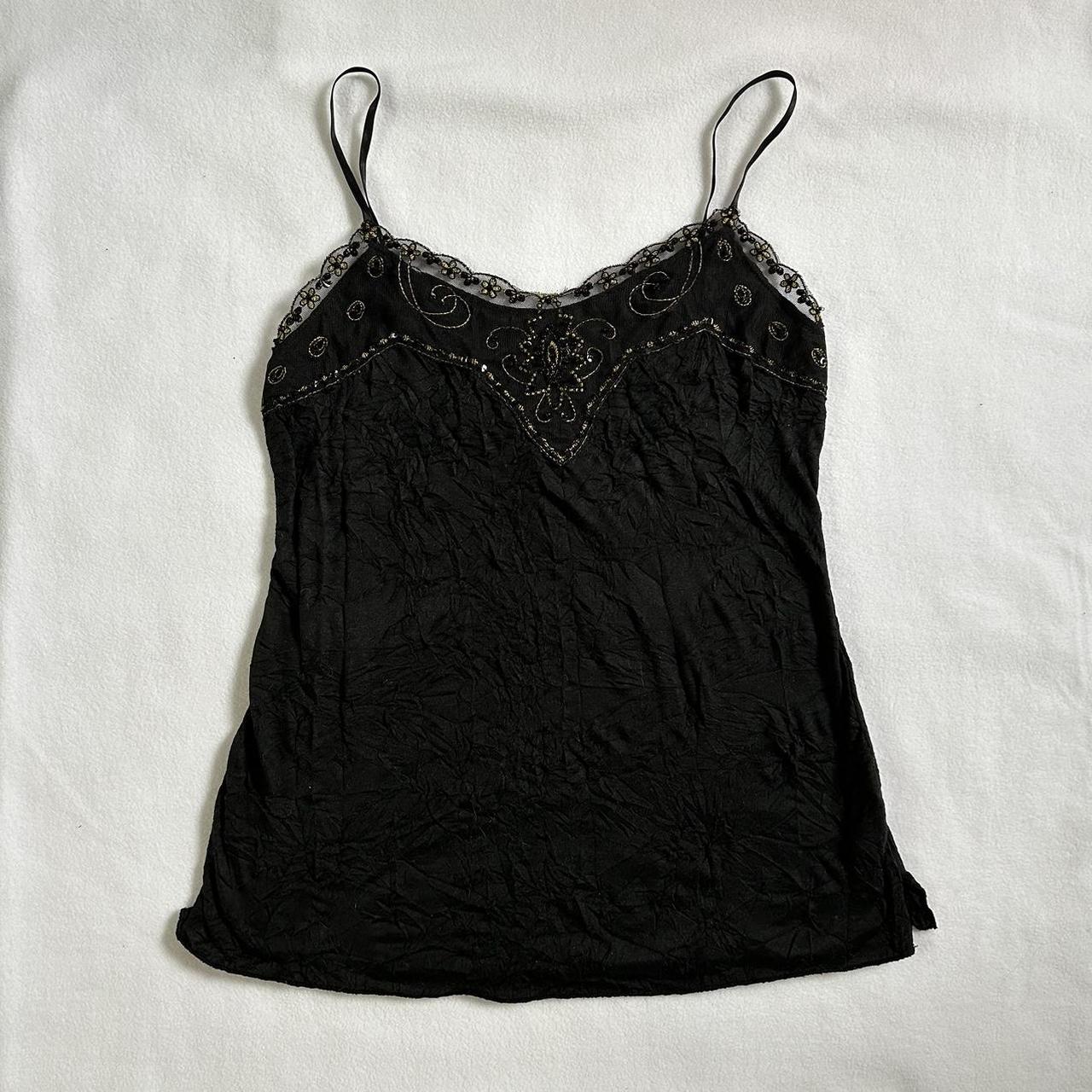 Y2K Xhilaration black beaded cami Size small... - Depop