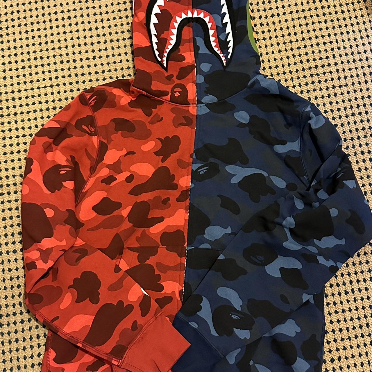 BAPE Men's Red and Blue Hoodie | Depop