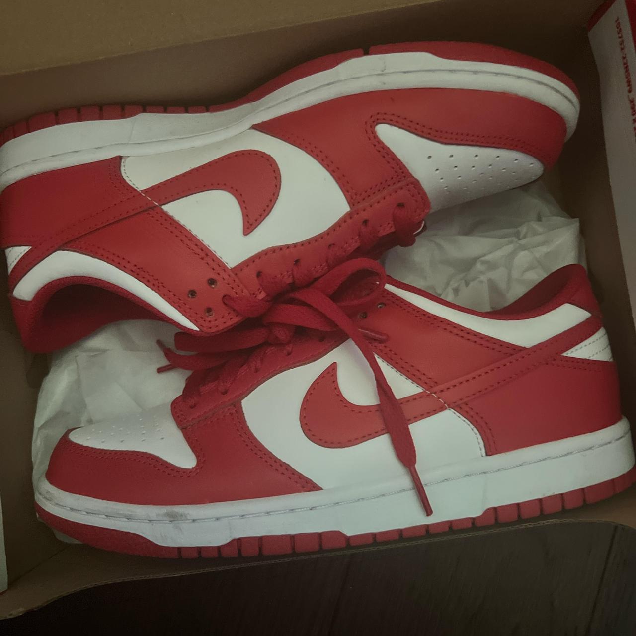 Nike Dunk Low Panda trainers in white and red | Depop