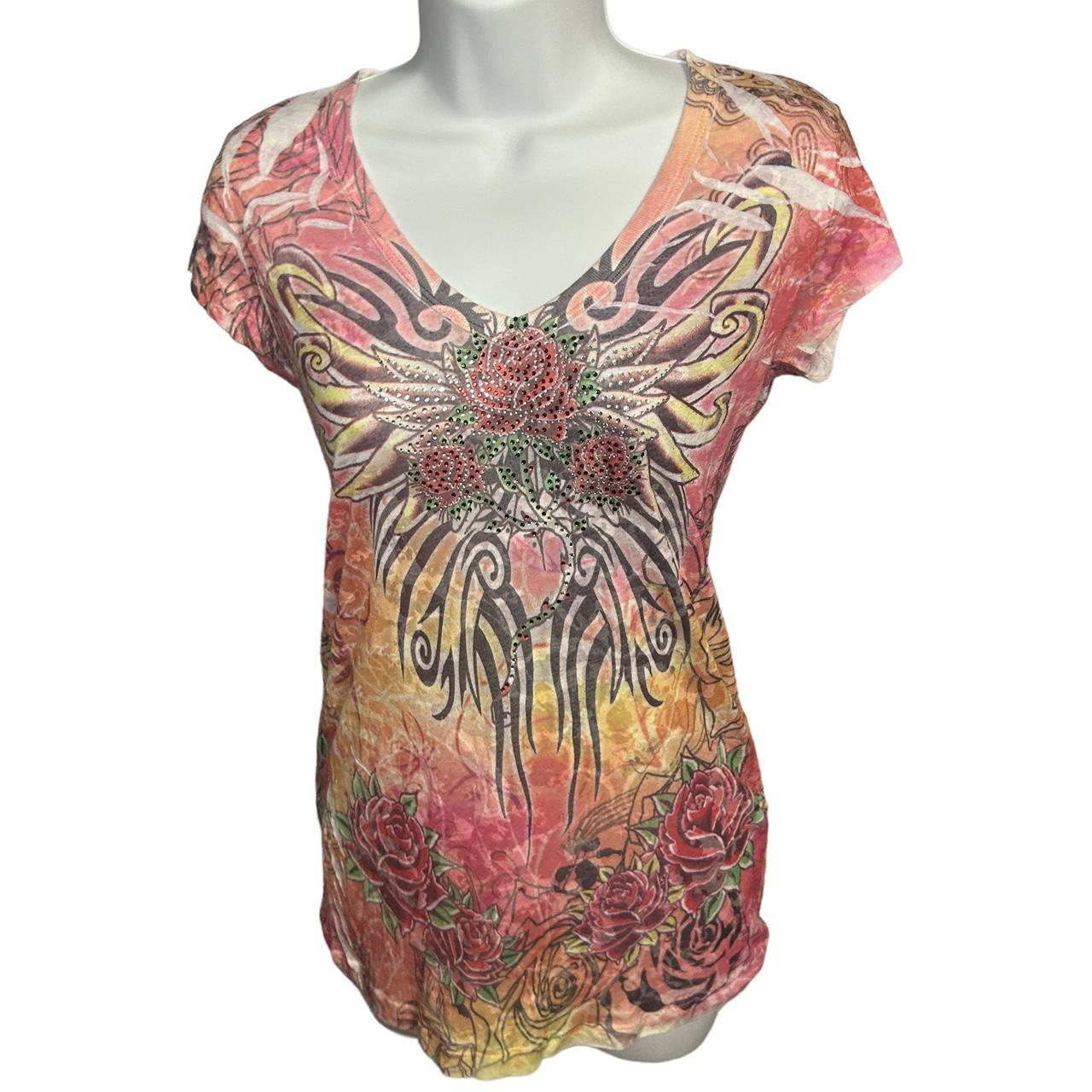 Y2K/Mcbling Edhardy esque Tattoo T-shirt, in perfect... | Depop