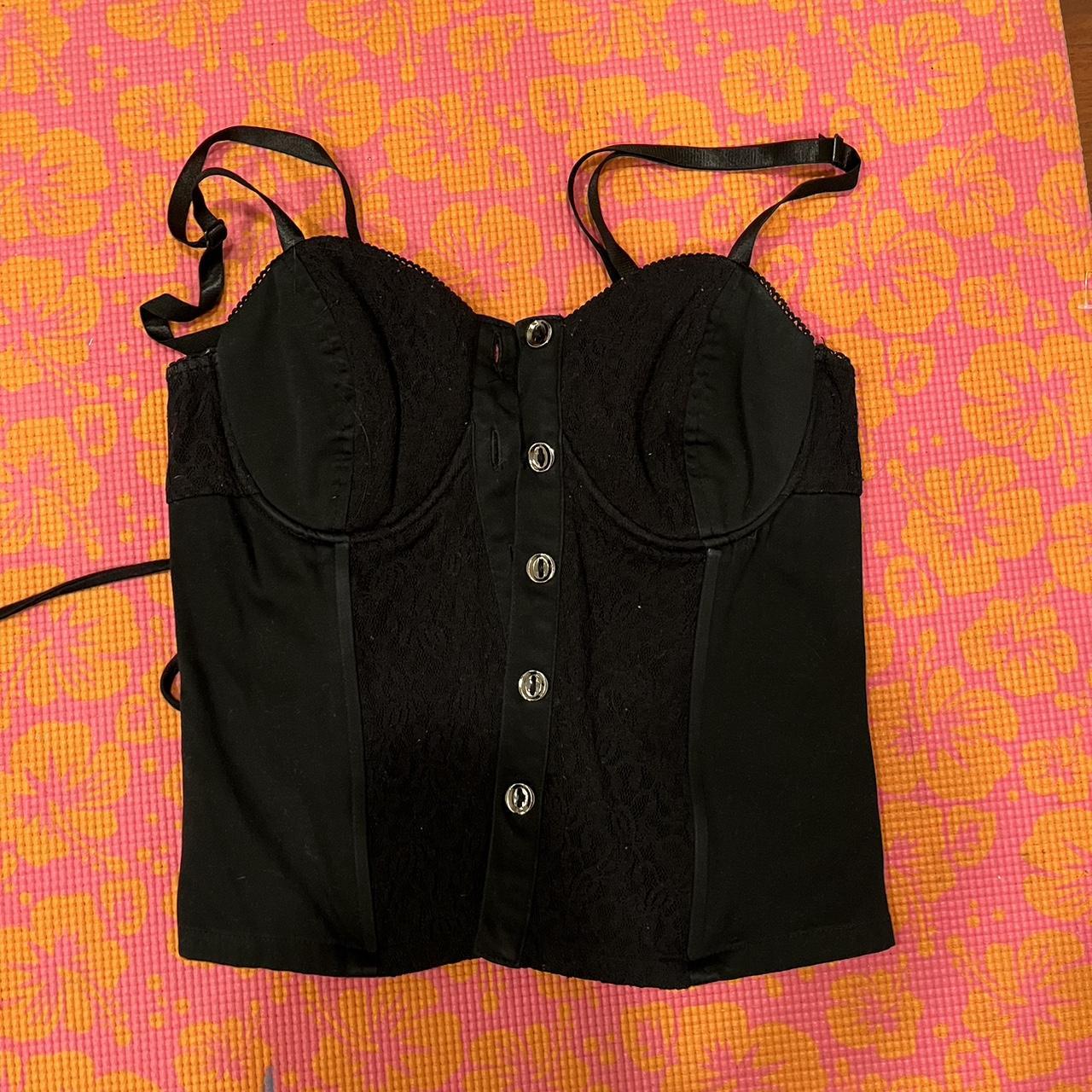 black corset top with boning and adjustable... - Depop