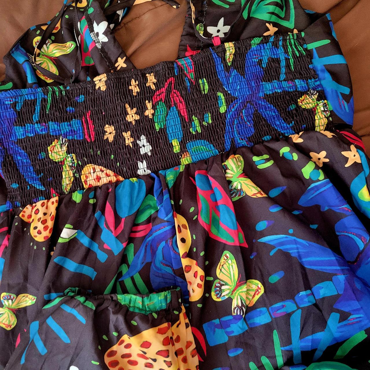 Multi-coloured, black romper with a funky vibe 3x... | Depop