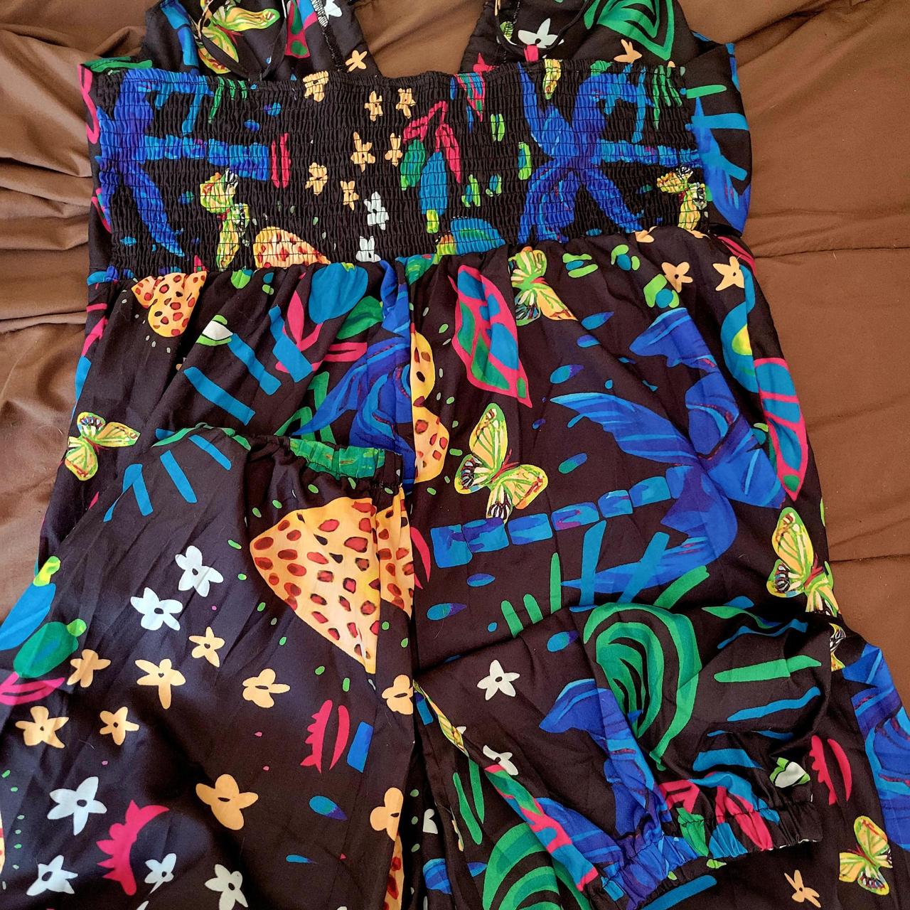 Multi-coloured, black romper with a funky vibe 3x... | Depop