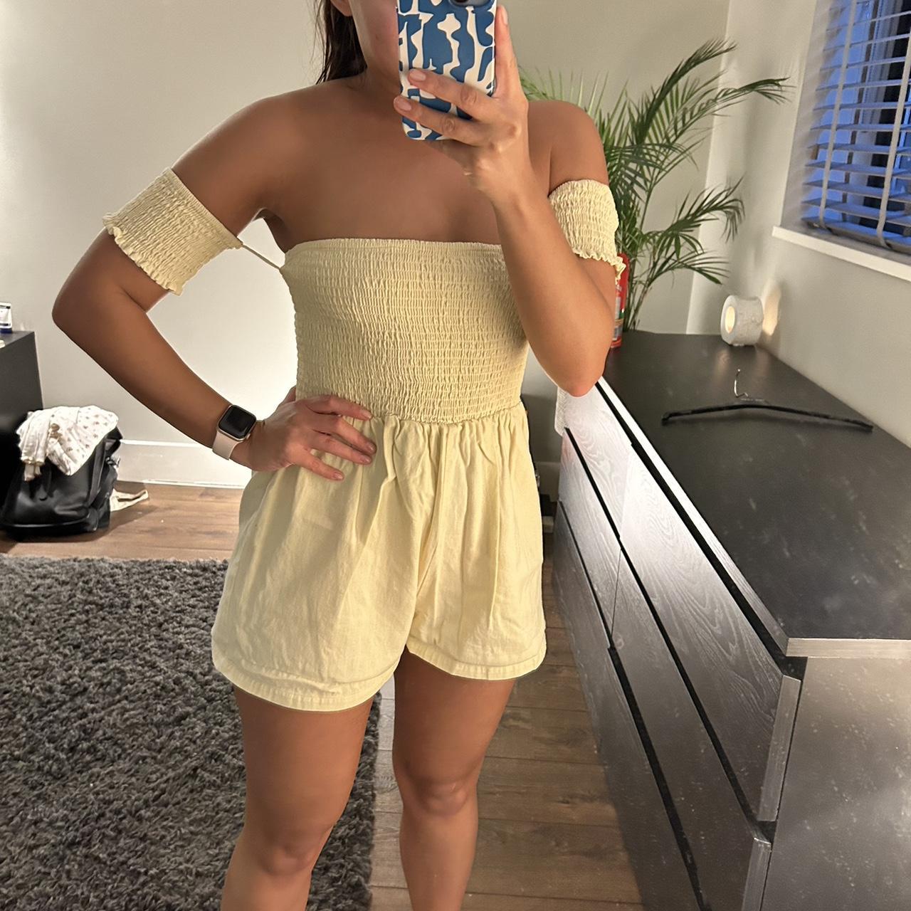 Misguided Petite play suit size 10 Yellow Stretch... - Depop