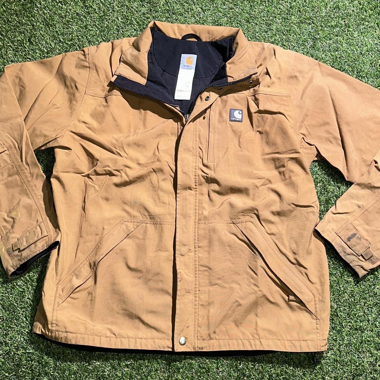 Tan Carhartt jacket zip up Waterproof Stains No... - Depop