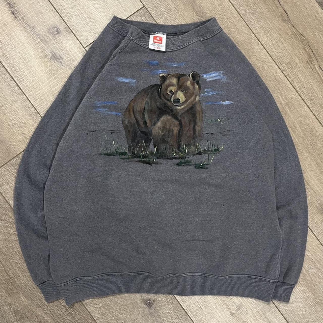 Vintage 90s Nature Bear Painting Graphic Hanes... | Depop