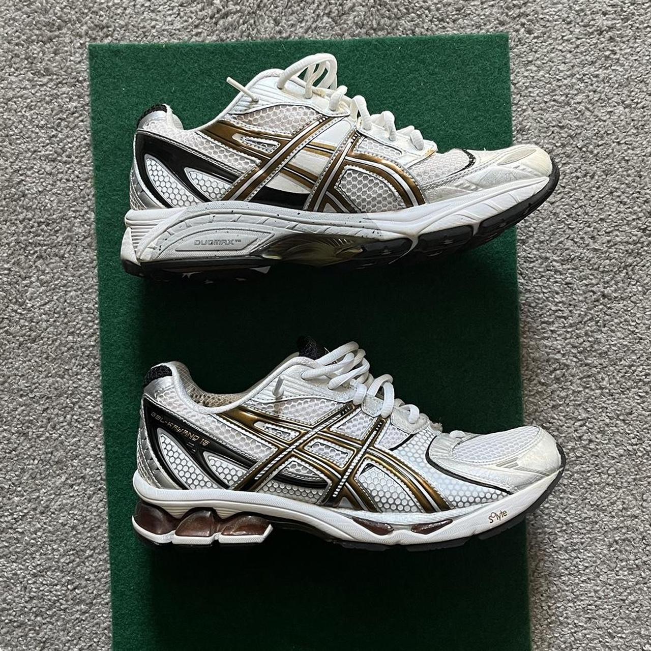 ASICS Gel Kayano 15 trainers in white and gold.... - Depop