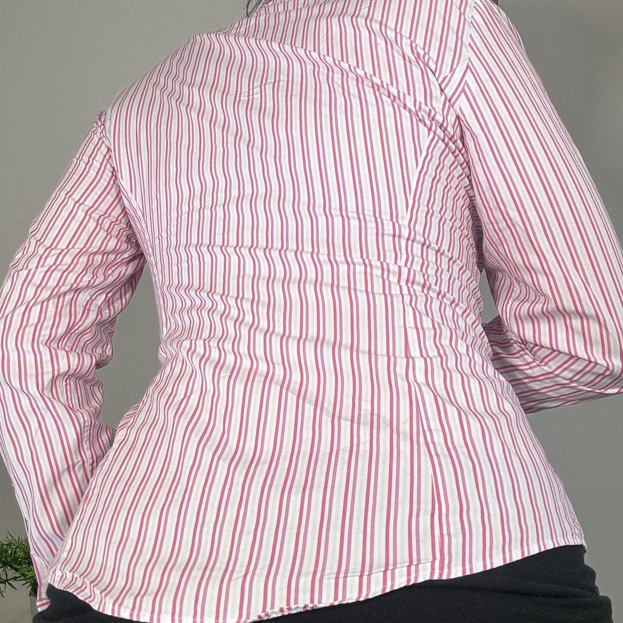 Vintage Officecore Pink Pinstripe Fitted Shirt 00s... - Depop