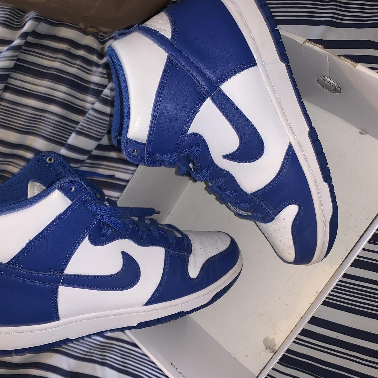 Nike Dunks Blue & White high tops RRP price:... - Depop