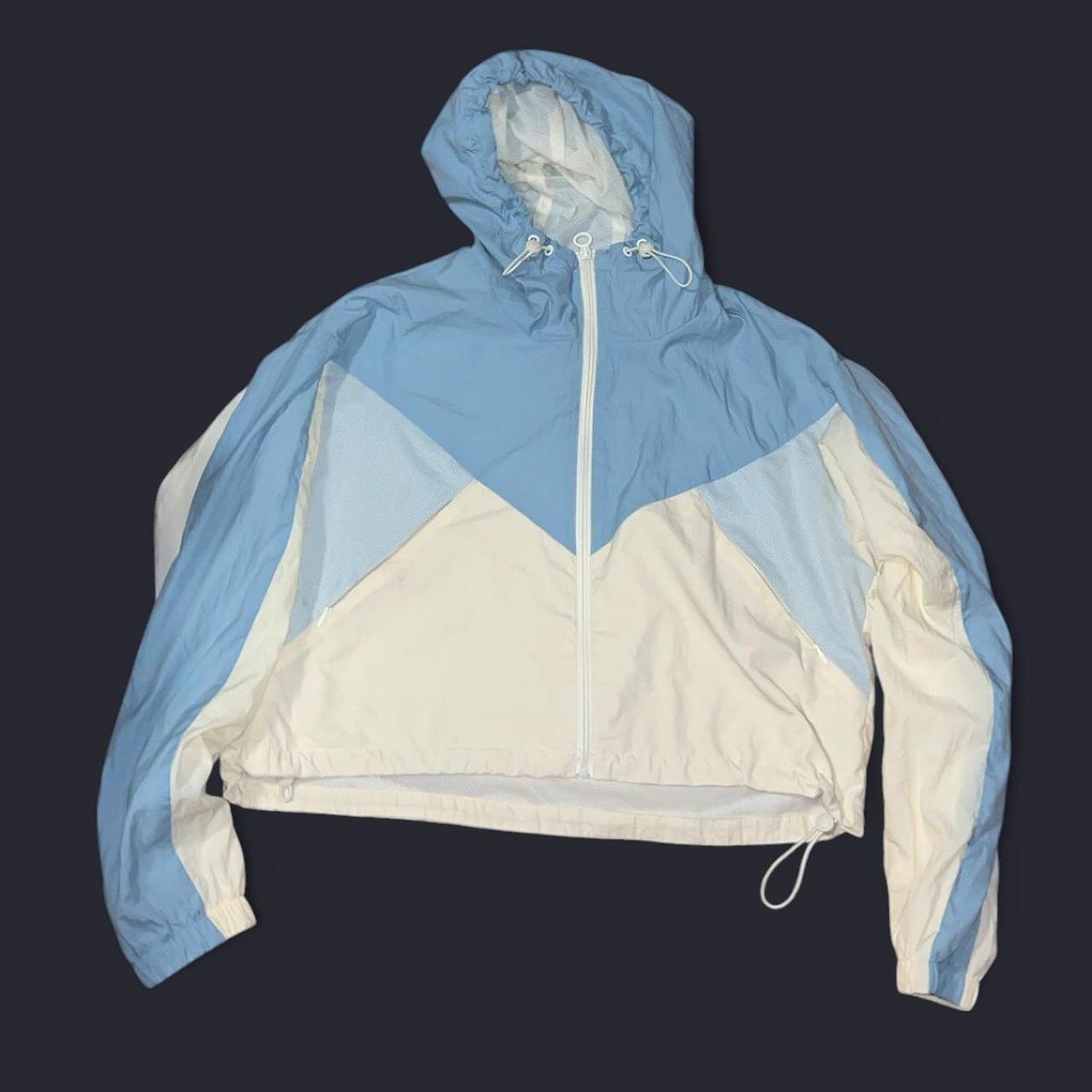 🌬️ Lightweight Blue & White Windbreaker Jacket... | Depop
