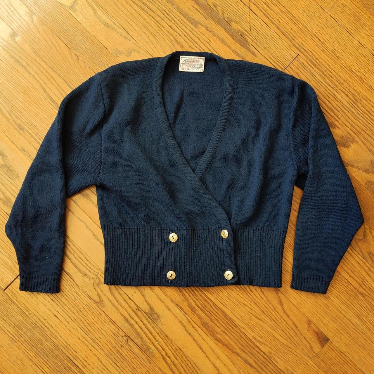 Vintage navy blue Pendleton cardigan with with... - Depop