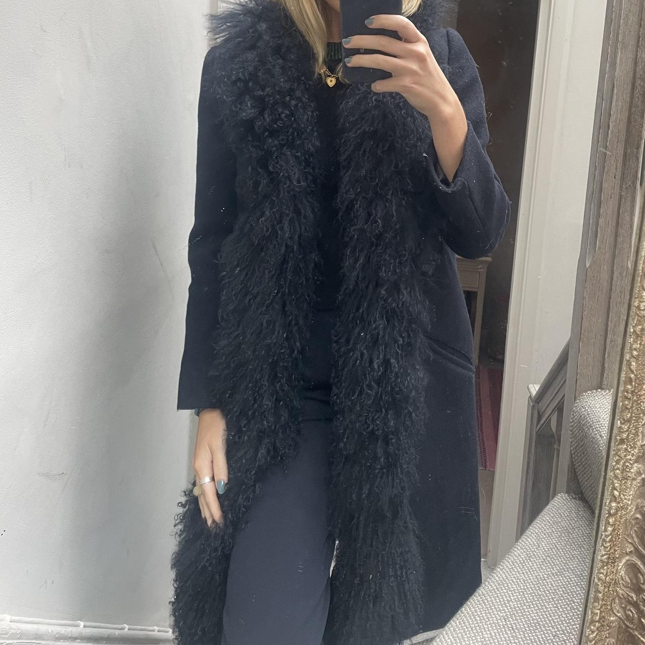 MAJE long navy blue Mongolian/afghan coat Navy blue... - Depop