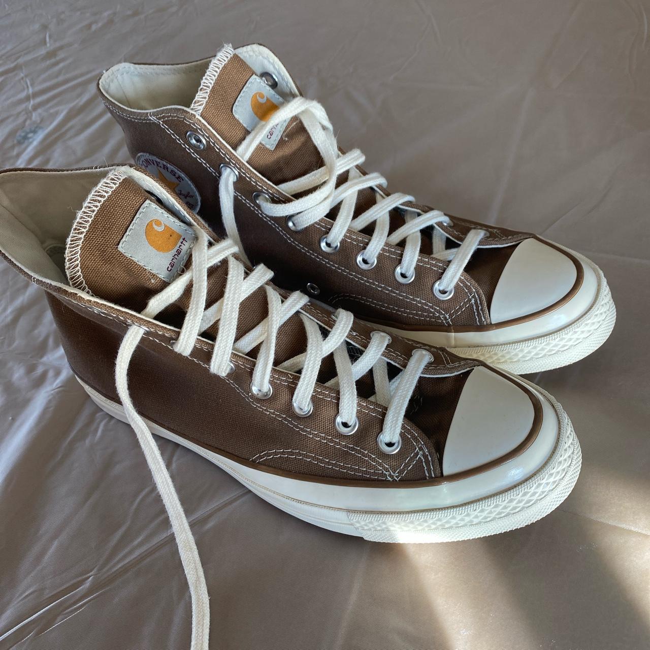 Converse x Carhartt brown high tops Size 9 mens (11... - Depop
