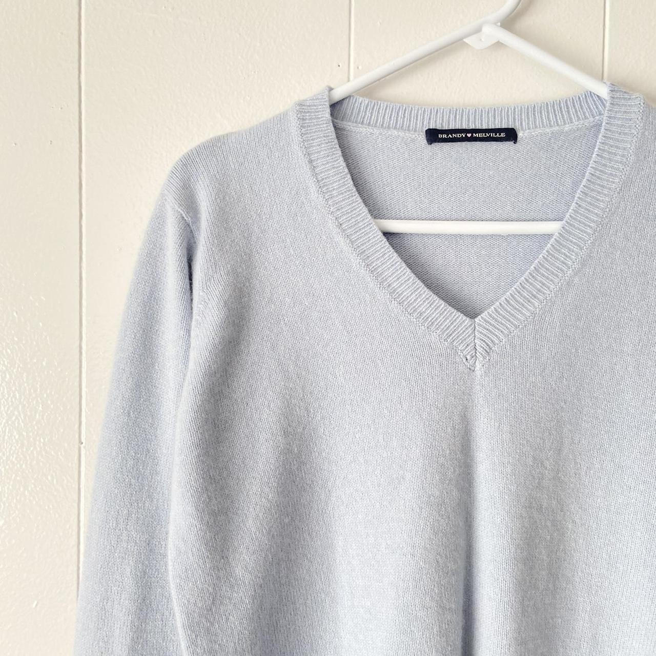 Brandy Melville light blue v neck long sleeve top,... - Depop
