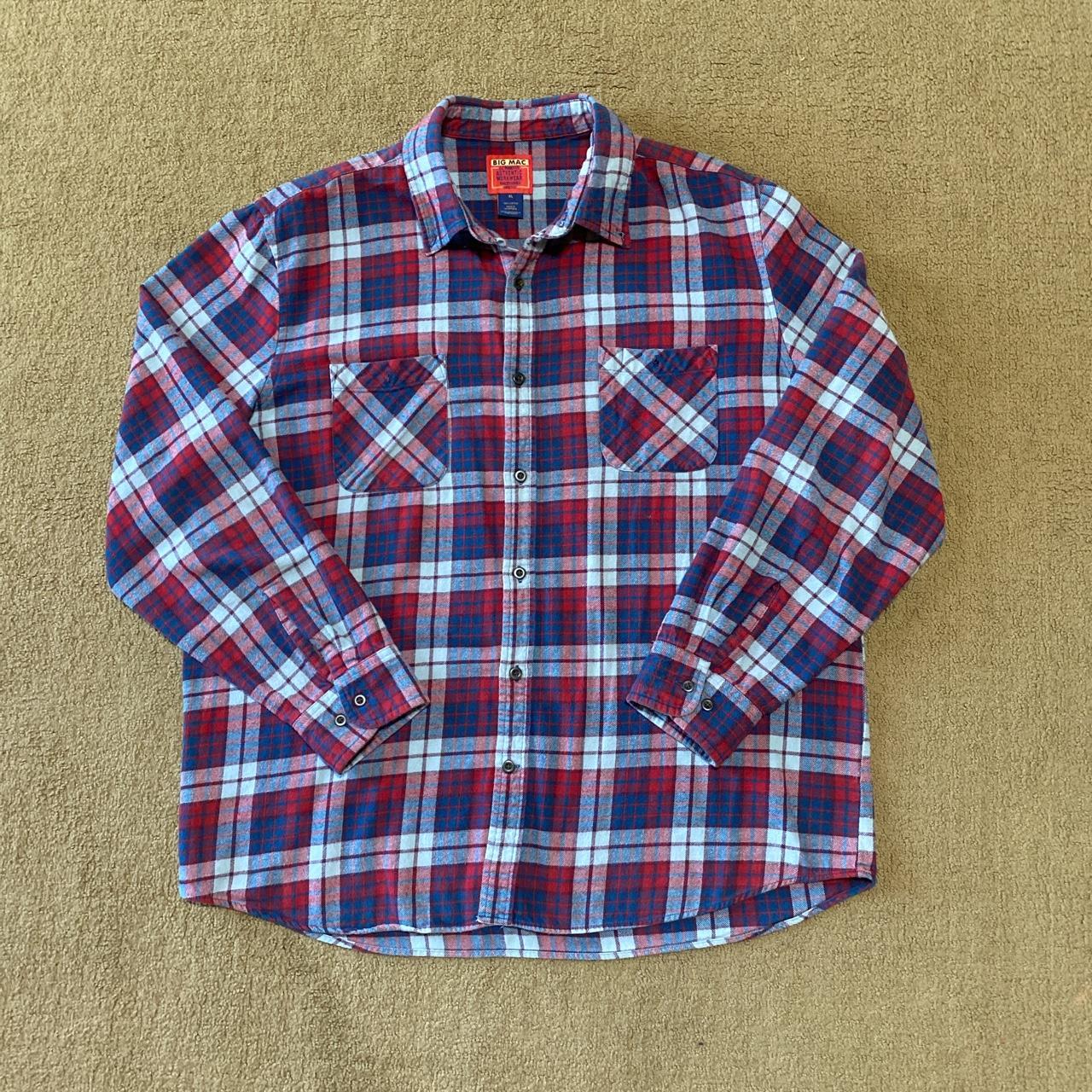 Vintage Big Mac Red and Blue Flannel Screen... - Depop