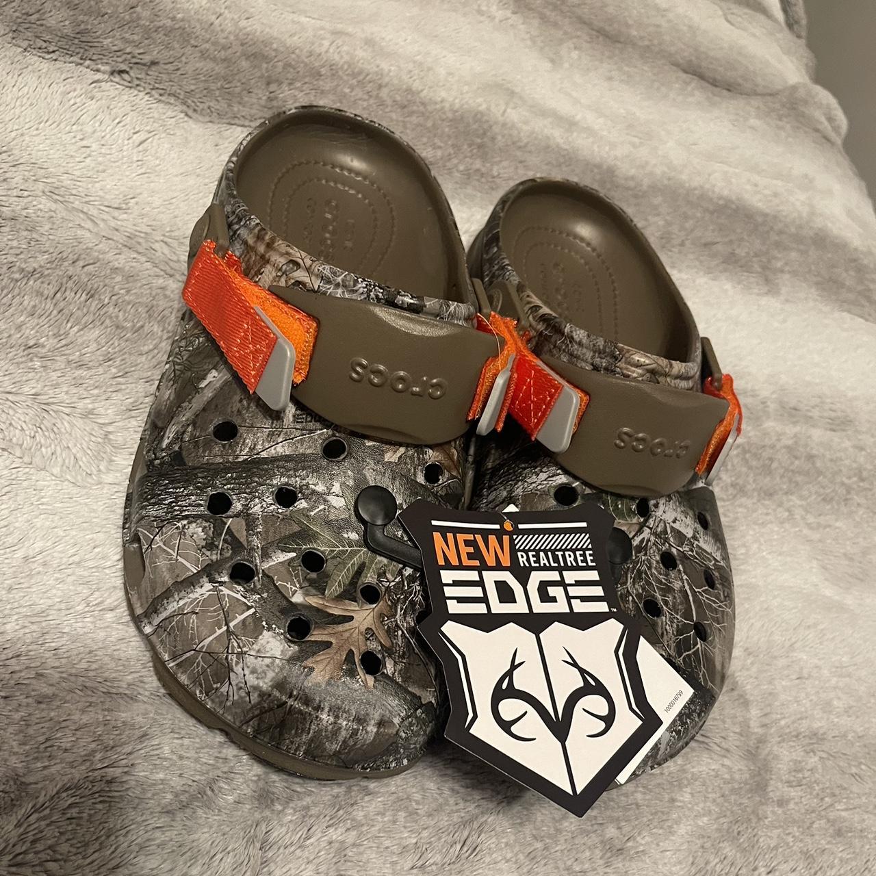 Crocs Men's Orange and Khaki Clogs | Depop