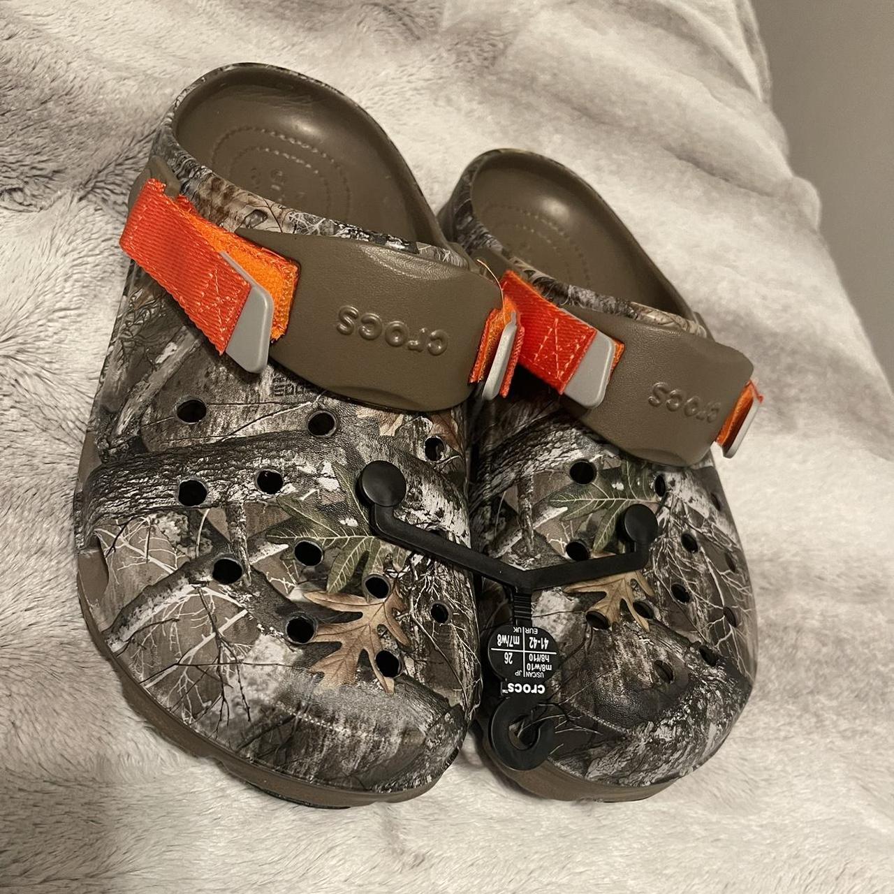 Crocs Men's Orange and Khaki Clogs | Depop