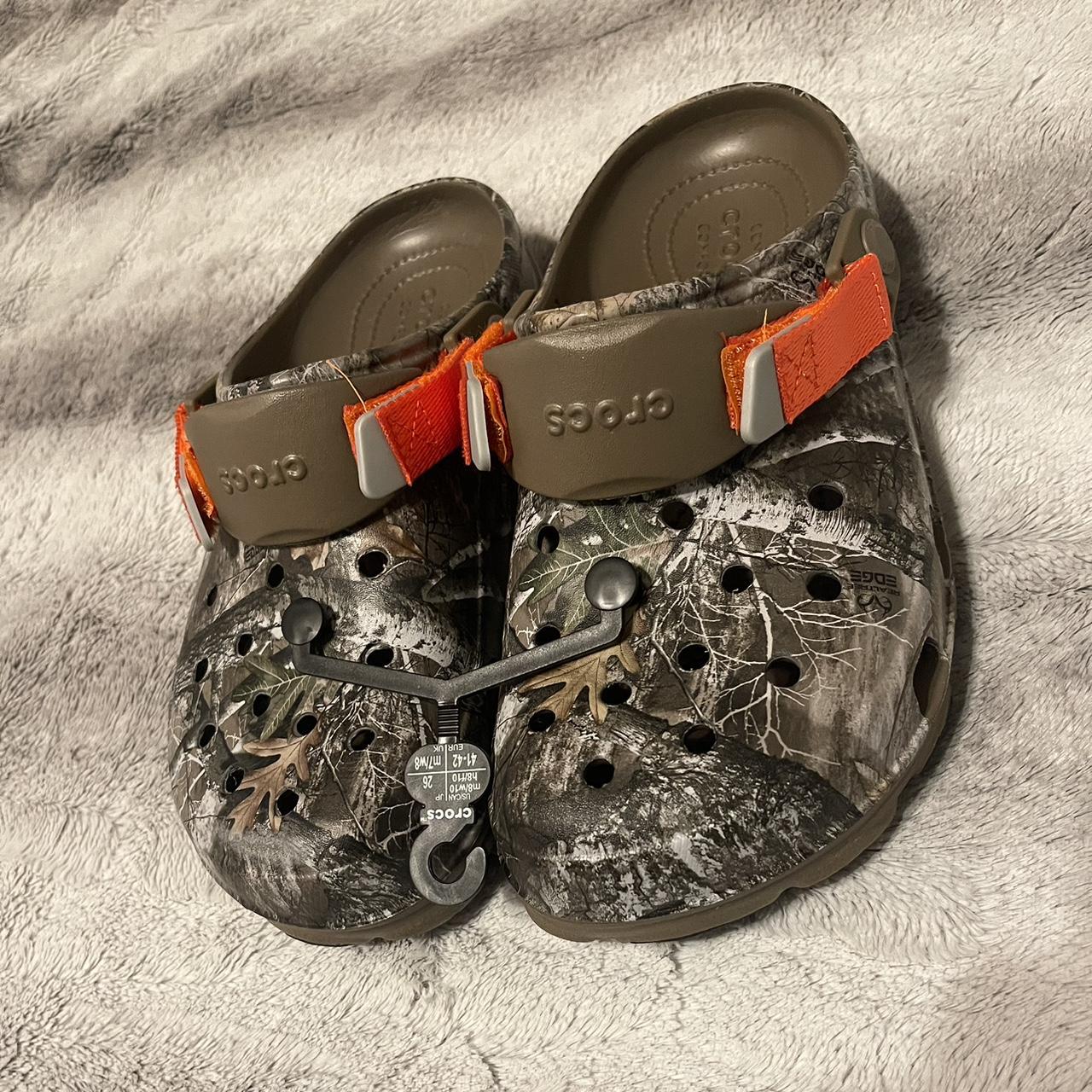 Crocs Men's Orange and Khaki Clogs | Depop