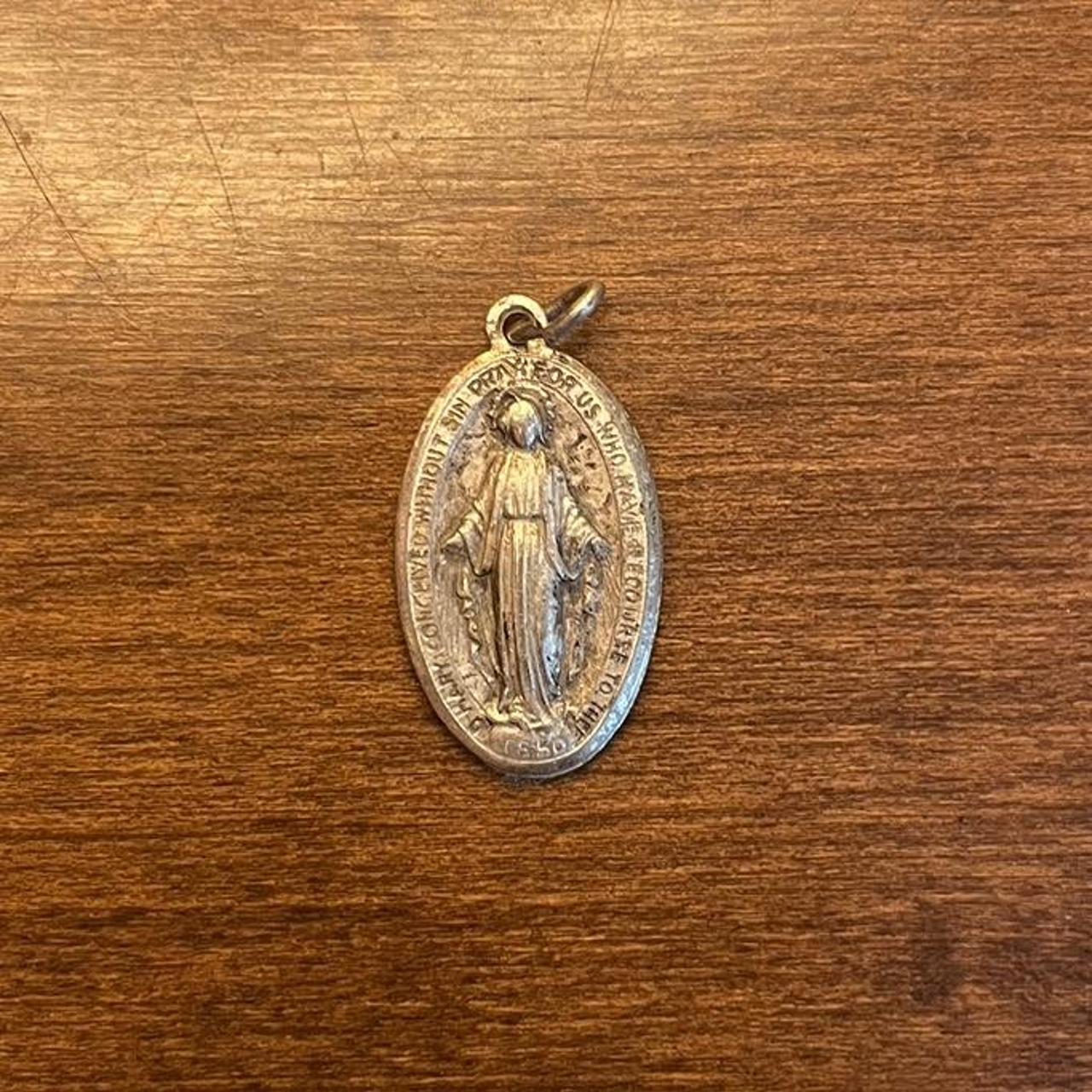 Mother Mary/Virgin Mary Silver religious necklace... - Depop