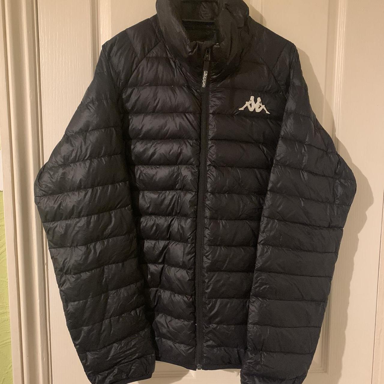 Kappa black puffer jacket with white logo size large... - Depop