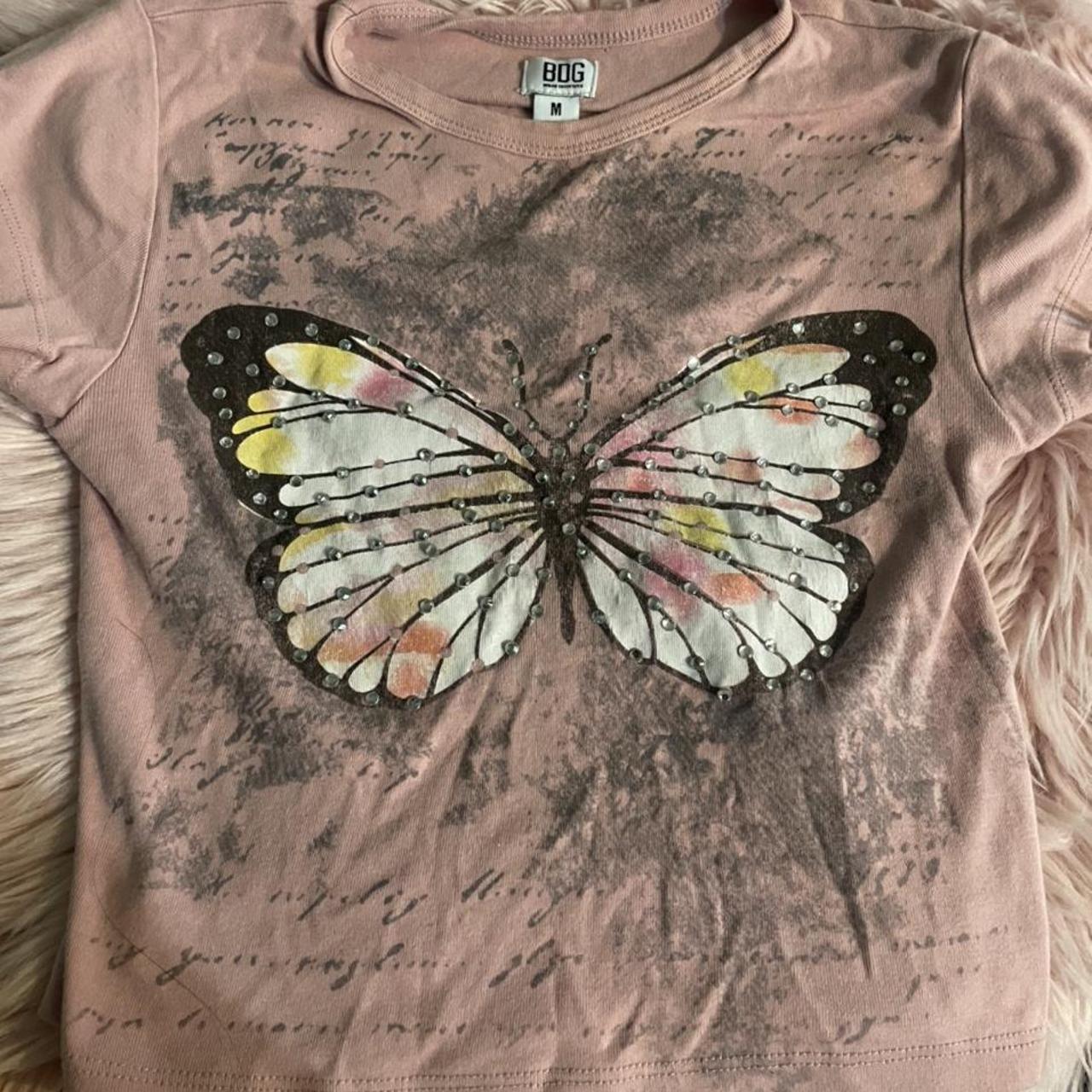 Pink butterfly crop top from urban outfitters - Depop
