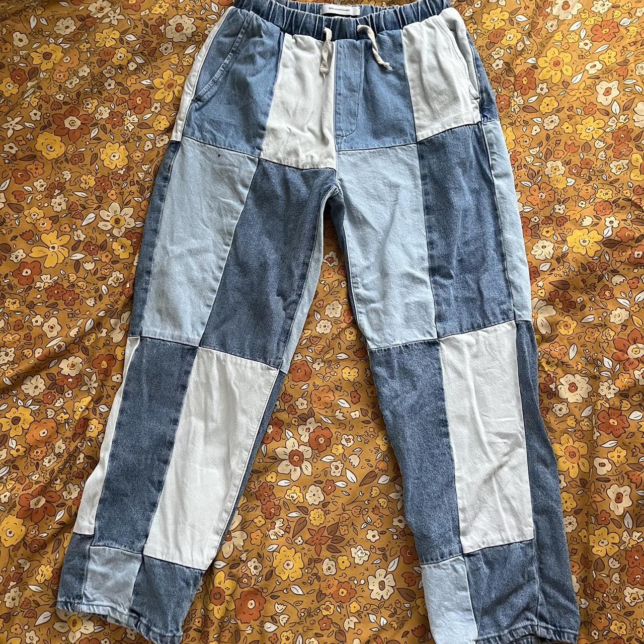 patchwork urban outfitters denim draw string jeans :) - Depop