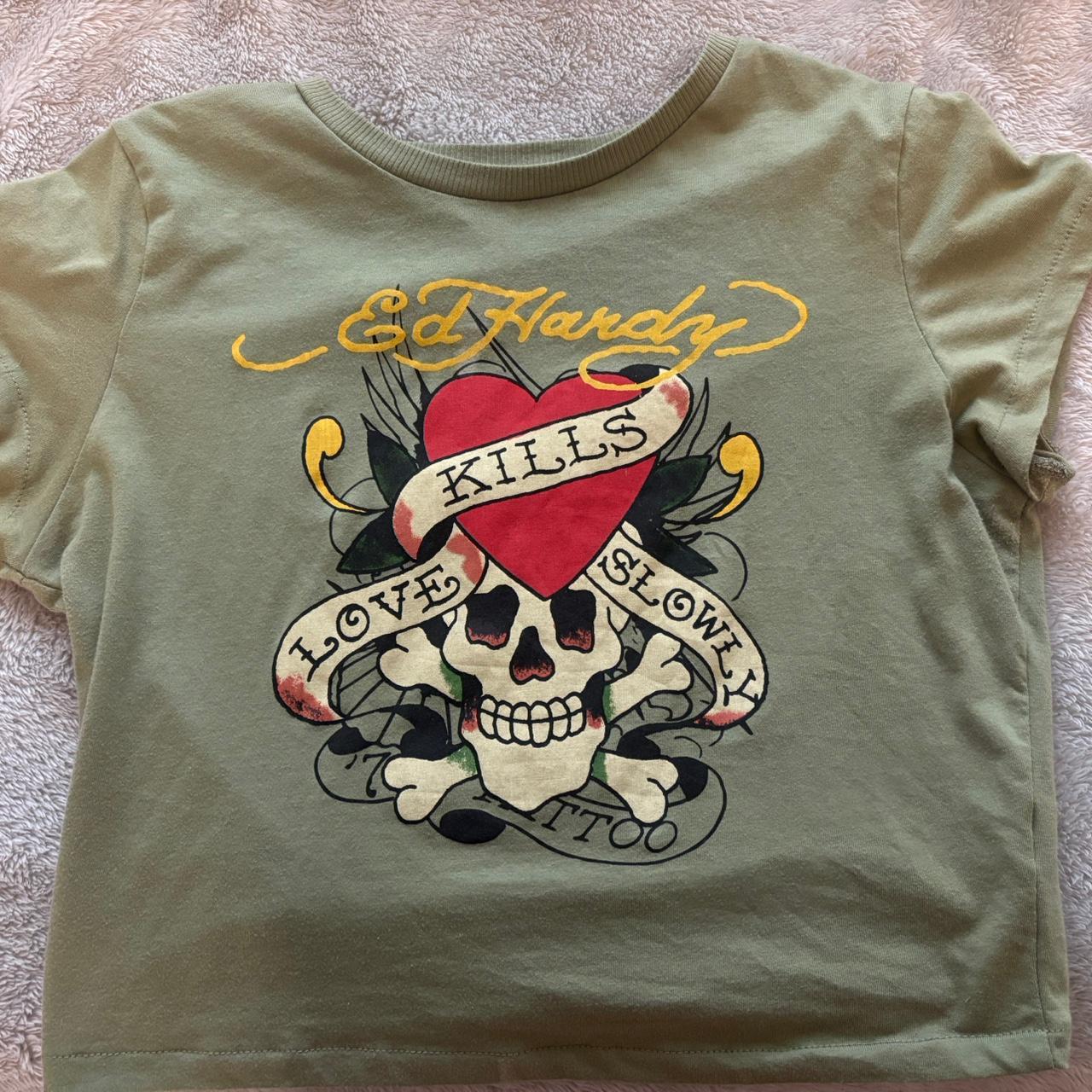 Green Ed Hardy baby tee #skater #emo #edhardy | Depop