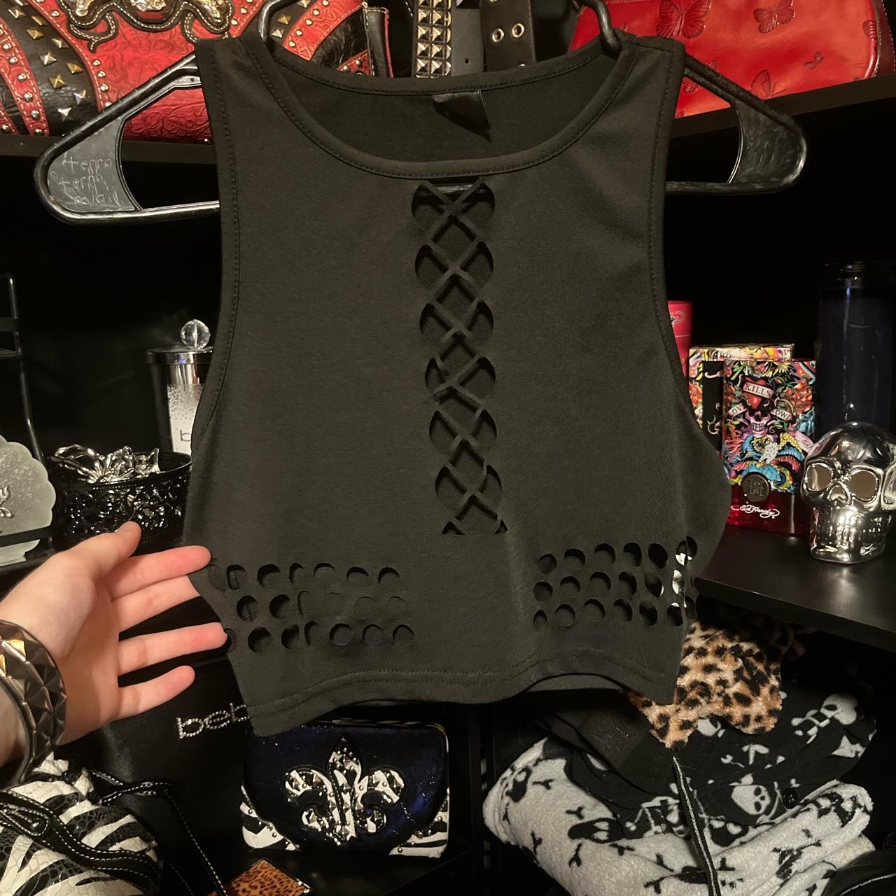 black cutout symmetrical cropped tank size... - Depop