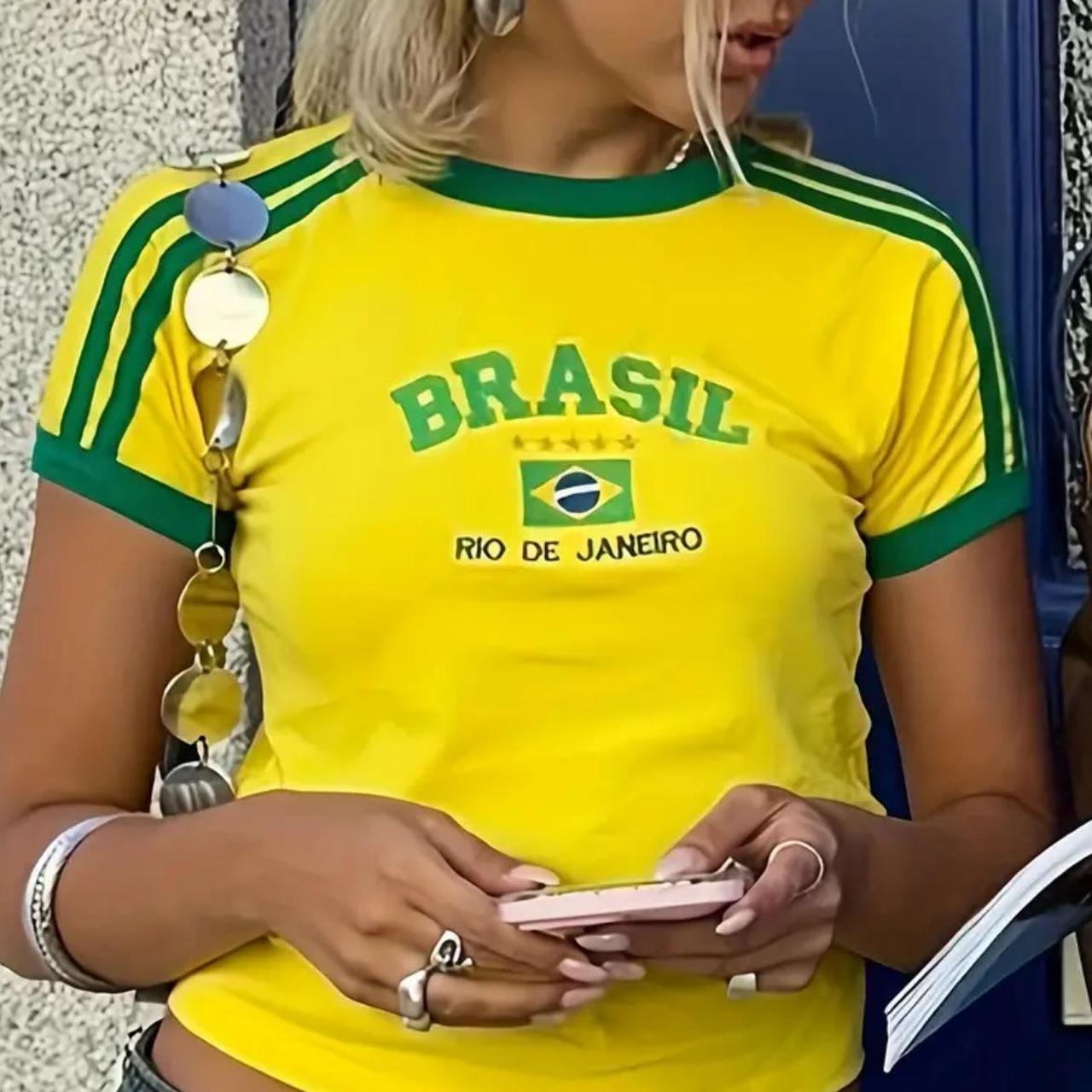 obsessed with this brasil top in yellow and green... - Depop