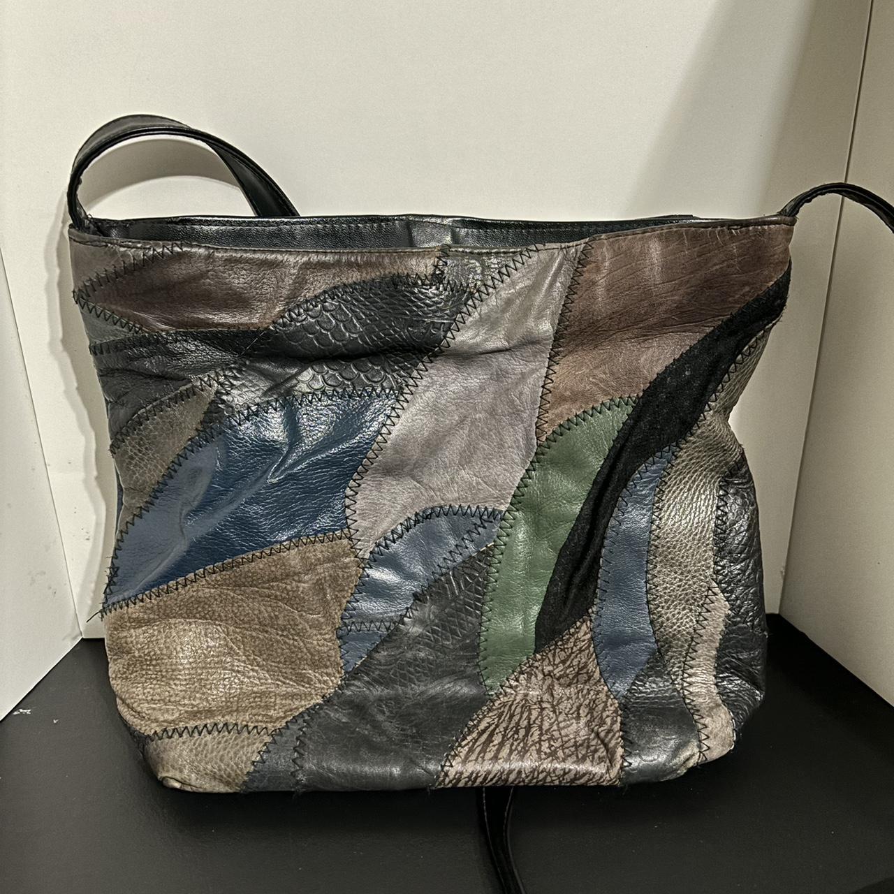 Unique patchwork leather bag -little signs of wear... - Depop