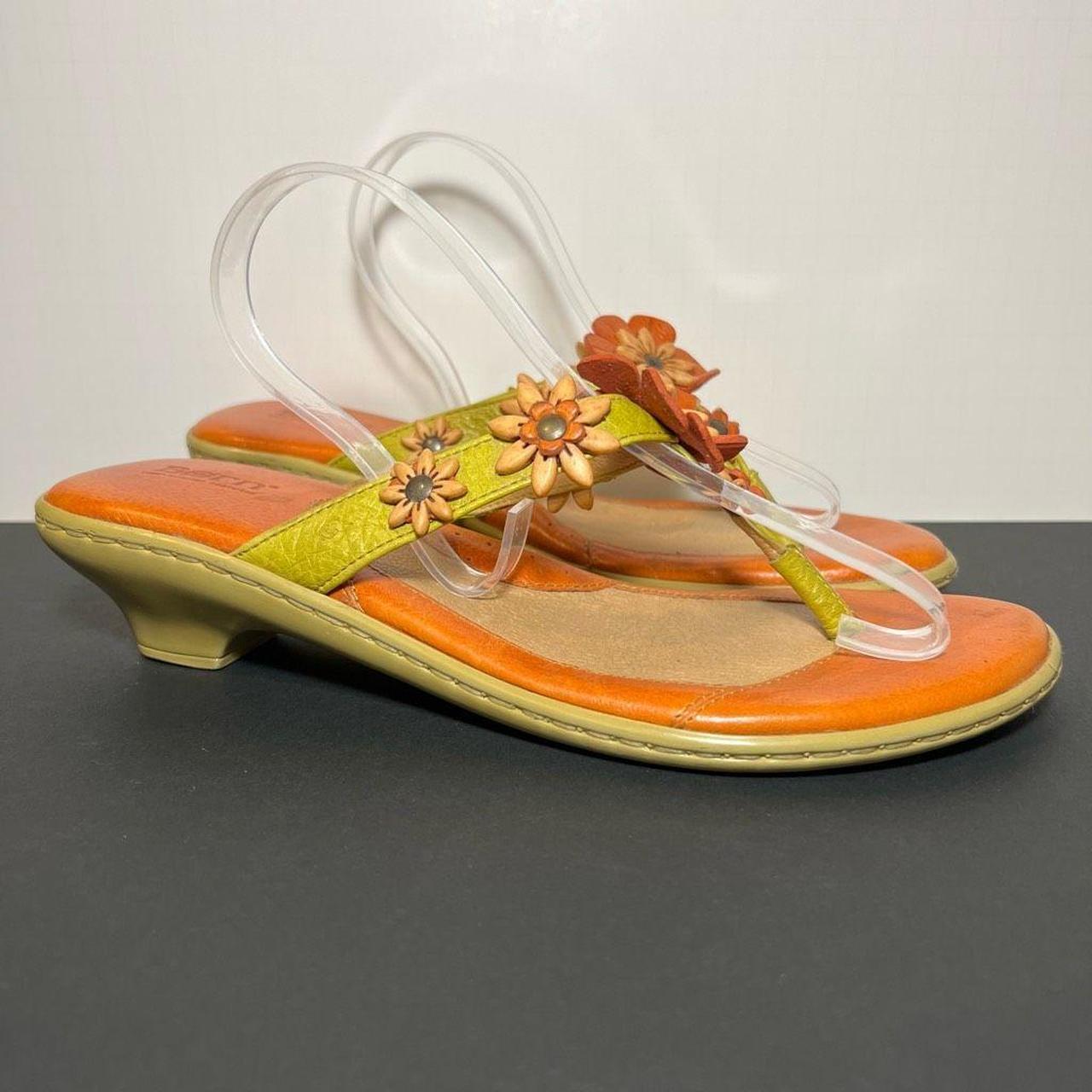 Womens BORN Flower Accented Leather Flip Flop Heel... - Depop