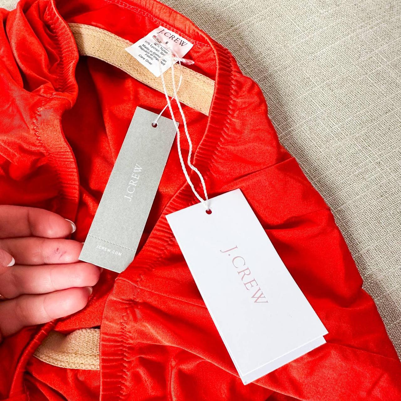 J Crew Poppy Red Orange Draped Blouson One-piece... - Depop