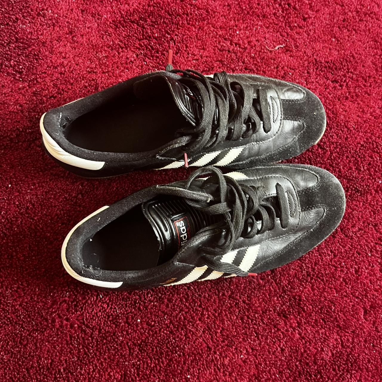 Used Classic Black Sambas- Size 10 Left shoe small... - Depop