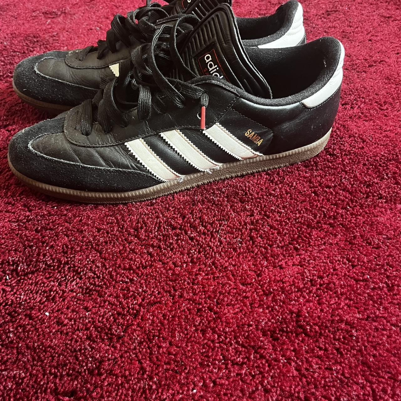 Used Classic Black Sambas- Size 10 Left shoe small... - Depop