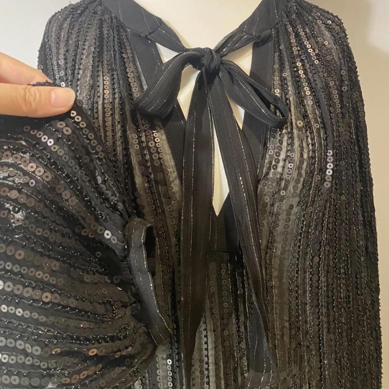 ZARA VOLUMINOUS BLOUSE WITH SEQUINS BLACK, SIZE... - Depop
