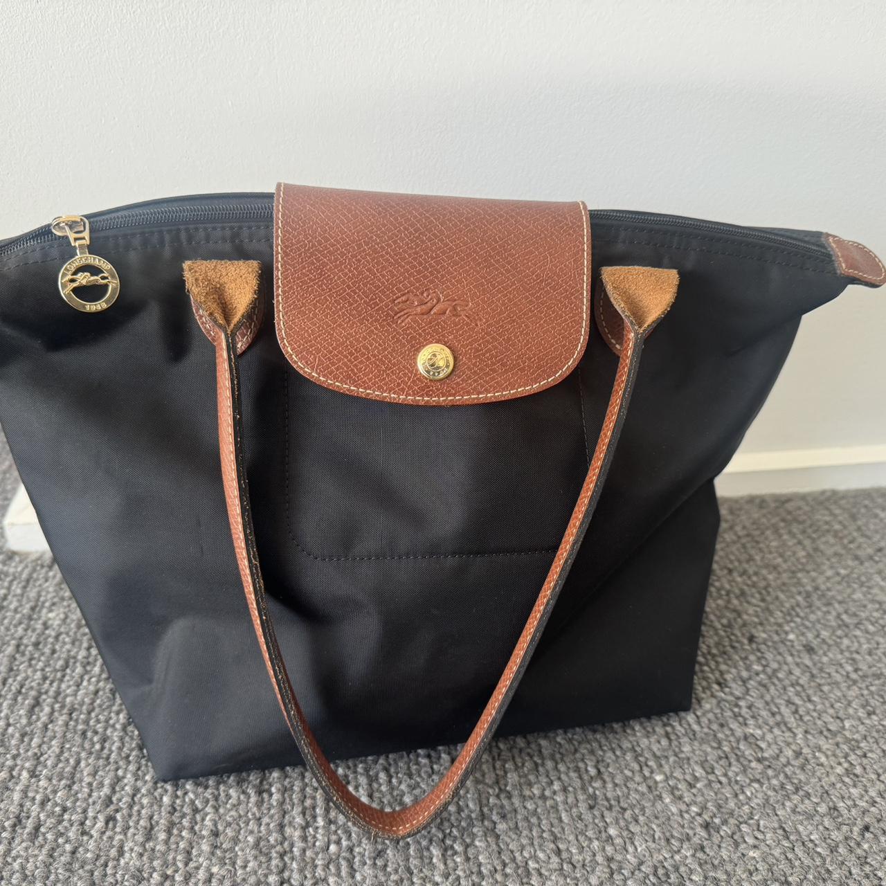 Small long champ le pilage shoulder bag black. Small... - Depop