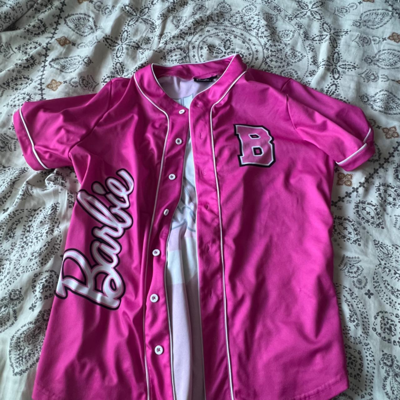 Pink Barbie baseball jersey - Depop