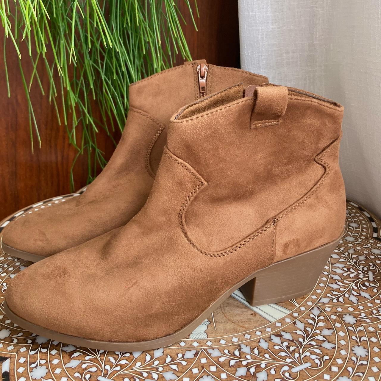 Brand New Light brown ankle Cowboy Boots Faux... - Depop