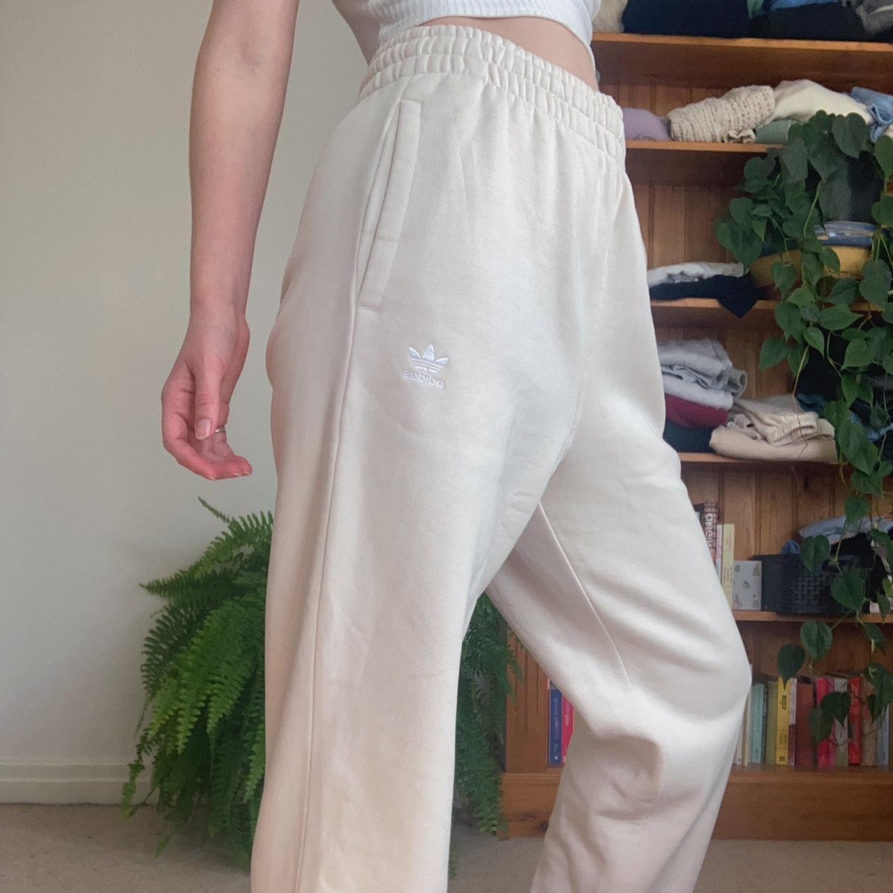 Cream Adidas joggers with raw hem legs As new... - Depop