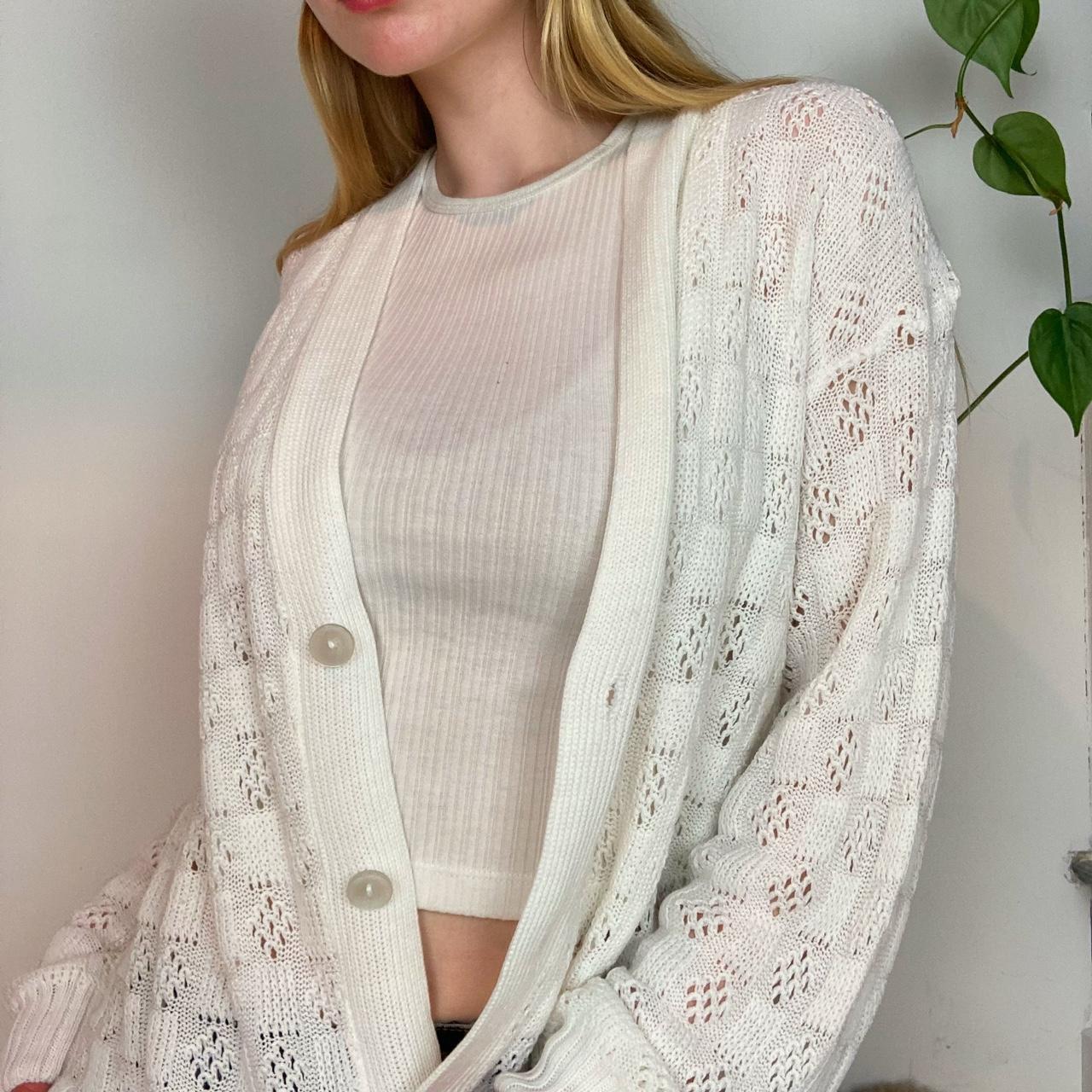 Handmade white Open Knit Cardigan White... - Depop