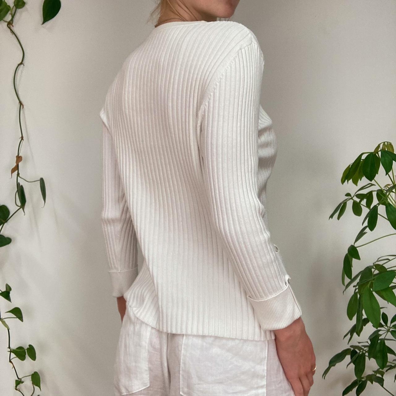Vintage White Ribbed Cardigan Lightweight V-neck... - Depop
