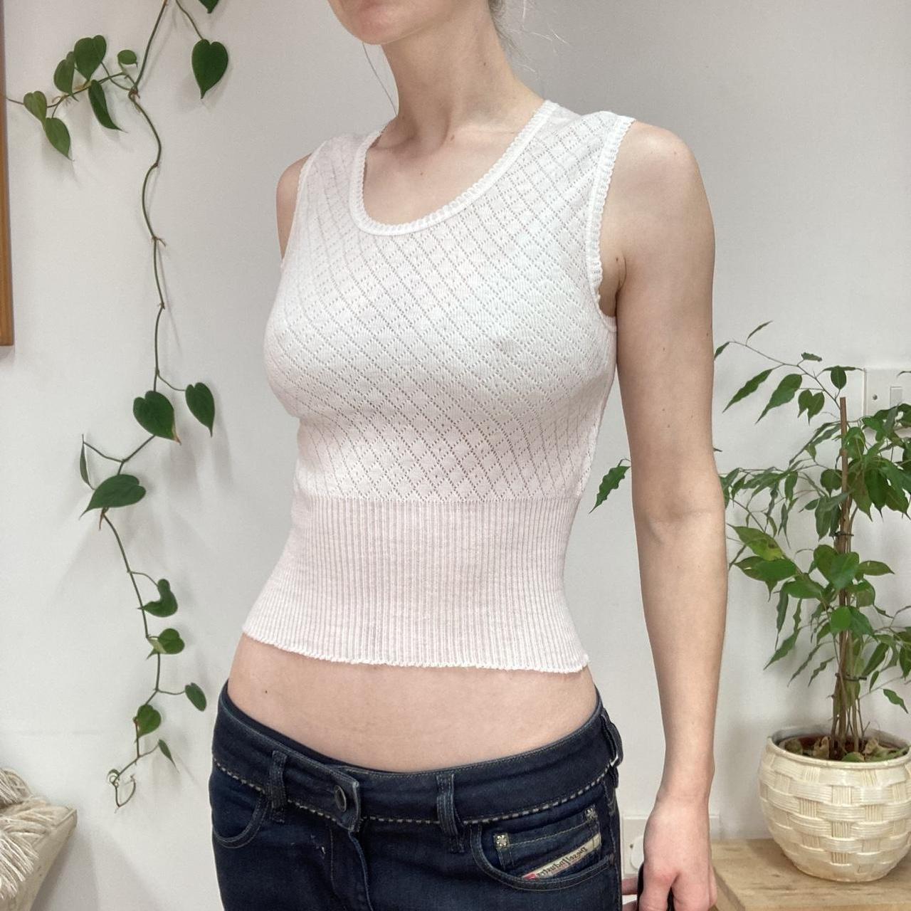 Vintage White Knit Vest Top White knit thermal vest... - Depop