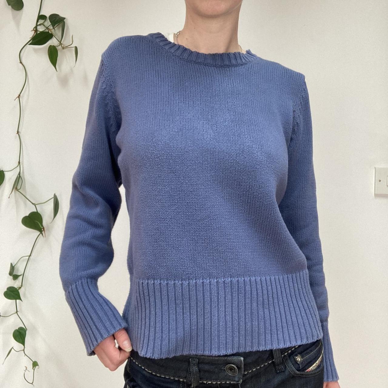 Vintage Blue Cotton Knit Jumper Classic blue... - Depop