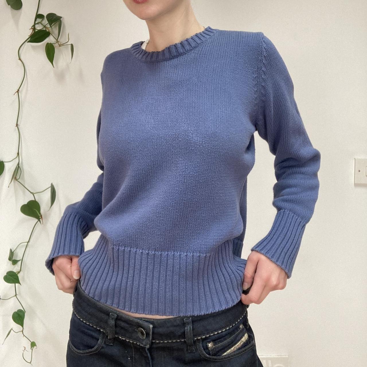 Vintage Blue Cotton Knit Jumper Classic blue... - Depop