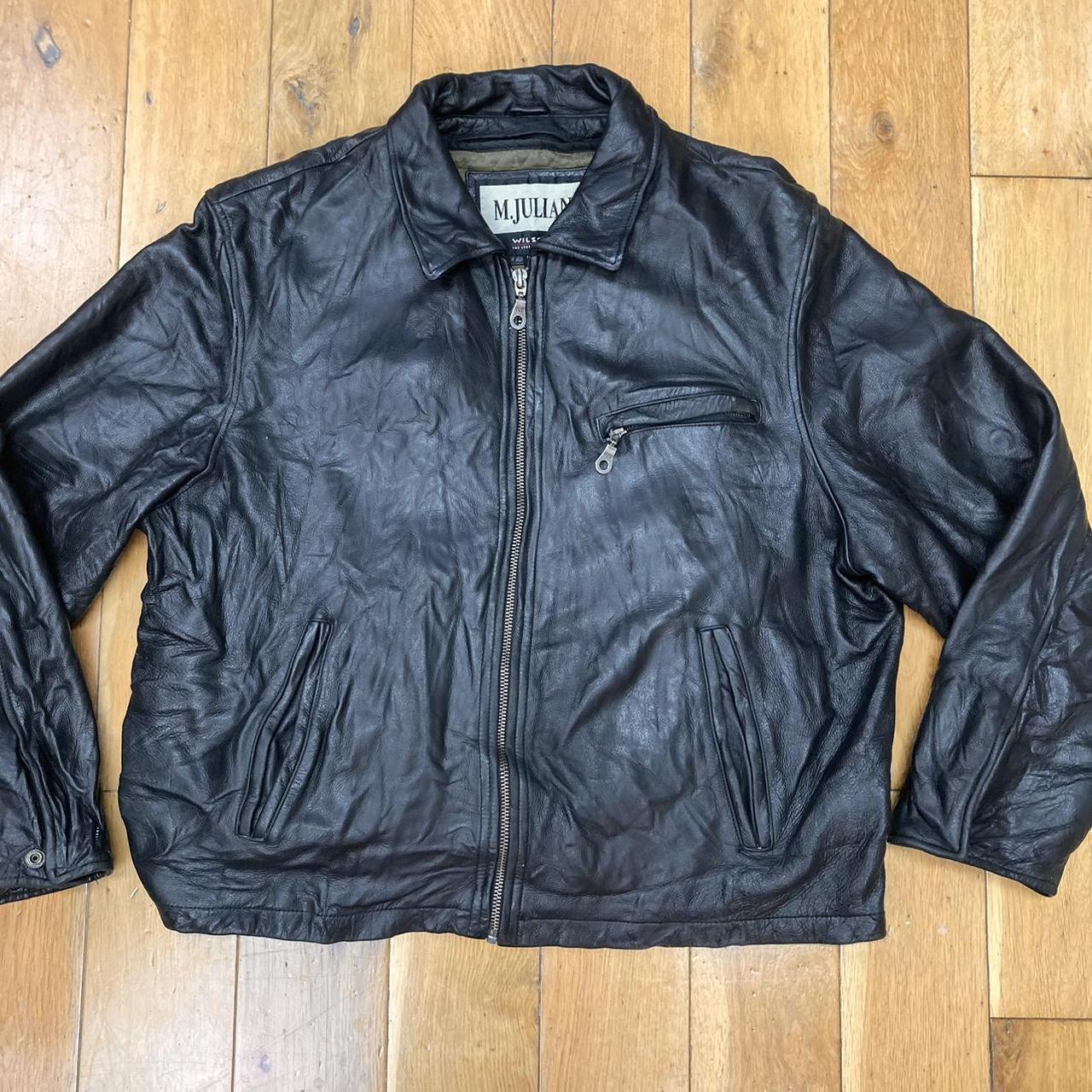 Vintage M.Julian Black Leather Bomber Jacket Black... - Depop