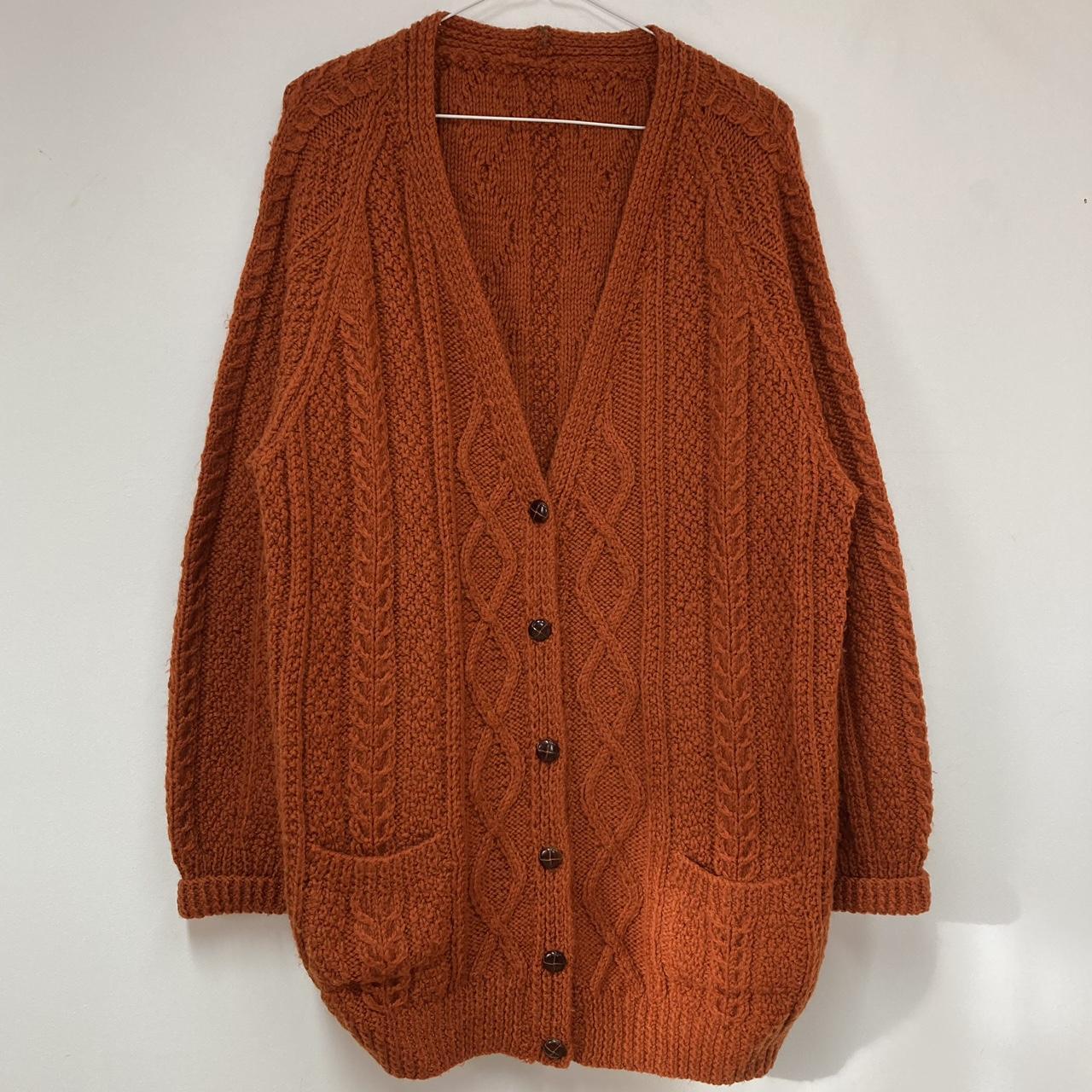 Hand-knitted Oversized Orange Cable Knit Cardigan... | Depop