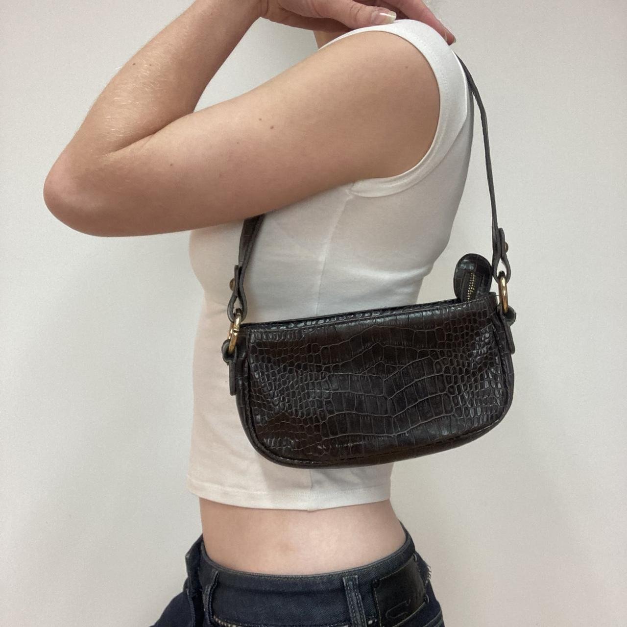 Mini Brown Leather Croc Embossed Handbag Brand -... | Depop