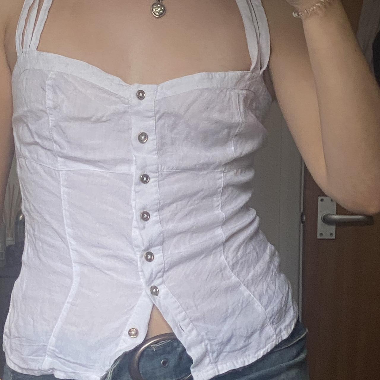 White button up top Cross cross back straps Cute... - Depop