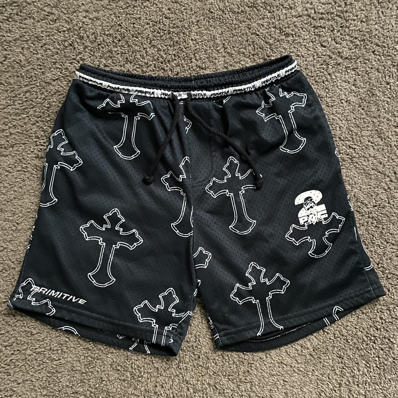 Black Cross 2Pac Primitive Mesh Shorts Size: Small... - Depop