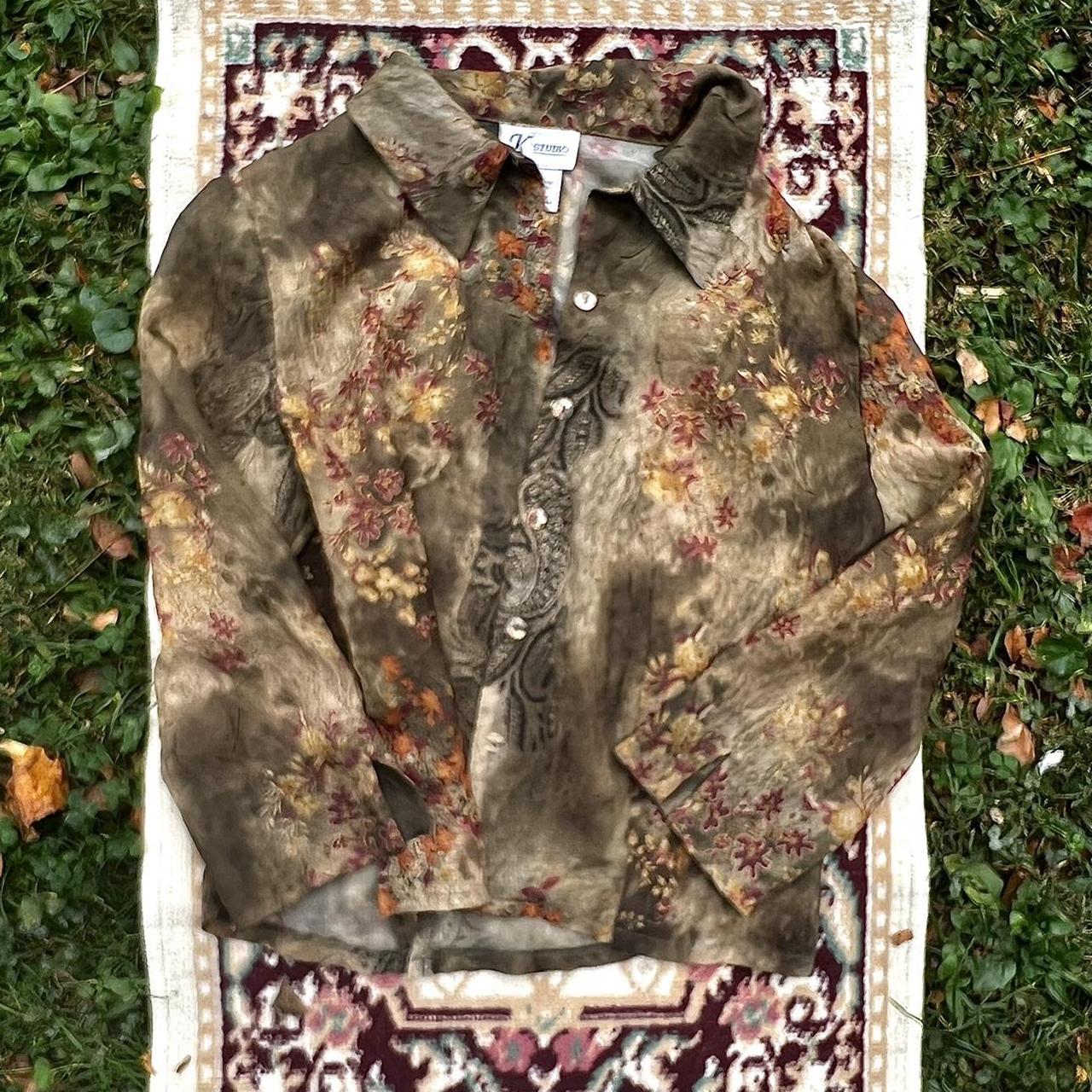 sheer earth tone button up blouse love the colors... | Depop